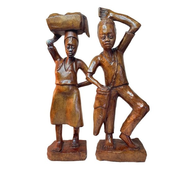 Art | Vtg Man Woman African Tropicaltribal Asian Wood Statues Heavy Set ...